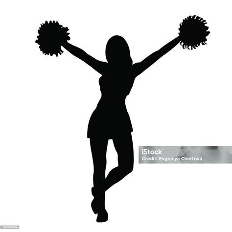 치 어 리더 소녀 실루엣입니다 기억할 만한 흔들며를 손으로 컨투어 소녀입니다 흰색 배경에 고립 벡터 일러스트 레이 션 치어리더에 대한 스톡 벡터 아트 및 기타 이미지