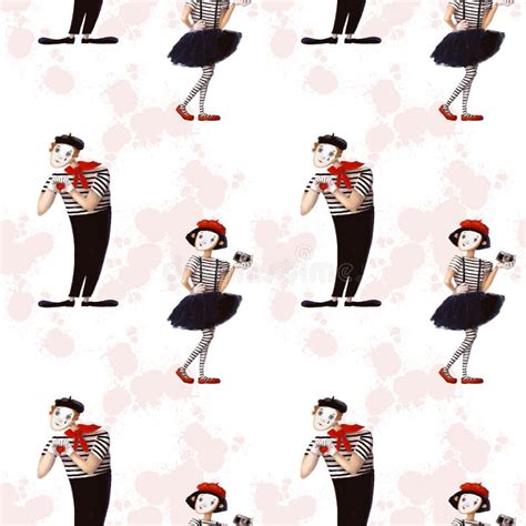 Couple Clown Mime Riding Bicycle Valentines Card Watercolor Style
