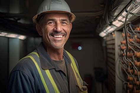 Premium Ai Image Smiling Electrician Man In Glasses Wearing Cap