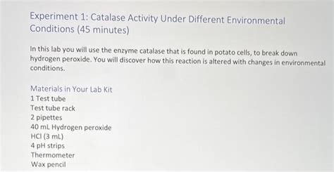 Solved Experiment 1 Catalase Activity Under Different