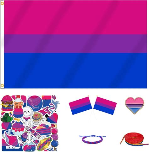 Meplum Pride 3x5 Ft Bi Bisexual Flag Bundle With Stickers