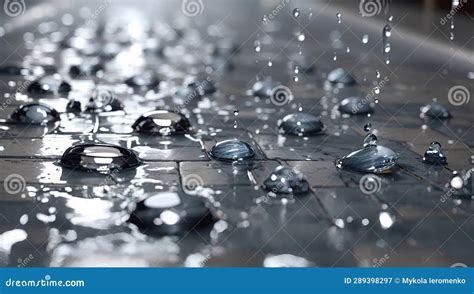 Water Droplets Dripping Onto The Surface Stock Illustration