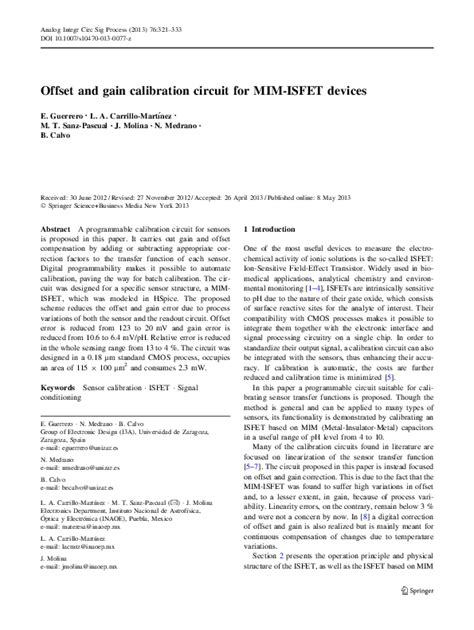 Pdf Offset And Gain Calibration Circuit For Mim Isfet Devices