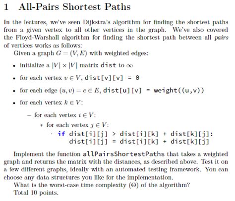 Solved All Pairs Shortest Paths In The Lectures We Ve Chegg