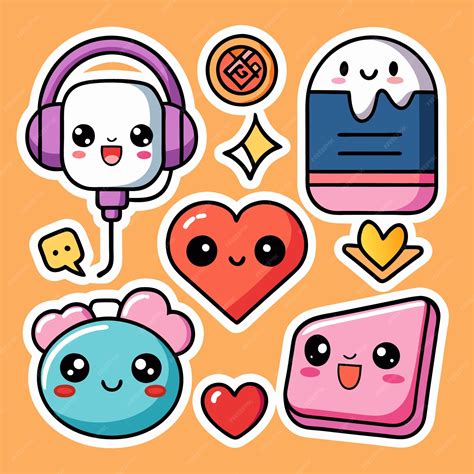 Cute Kawaii Stickers With Happy Faces And Hearts Premium Ai Generated