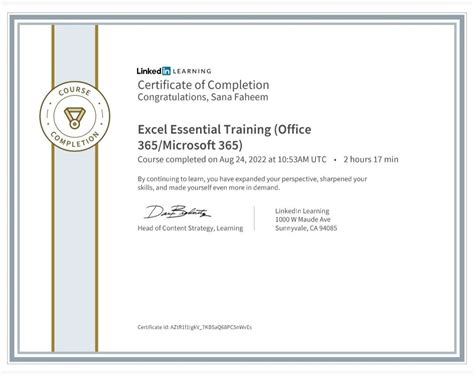 Finally Completed A Course Of Excel Essential Training Office 365 Microsoft 365 Sana Faheem