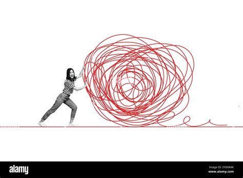 Creative Poster Collage Young Cheerful Woman Push Effort Go Step Persistence Drawing Doodles