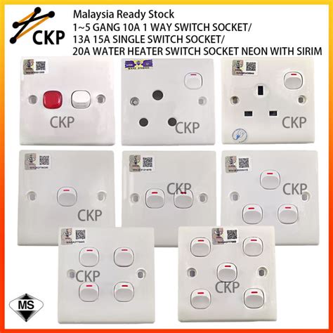 1 2 3 4 5 Gang 10a 1 Way Switch Socket 13a 15a Single Switch Socket 20a Water Heater Switch