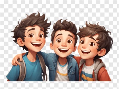 ثلاثة أصدقاء سعداء جدًا بأسلوب الرسوم المتحركة أصدقاء سعيدة أولاد