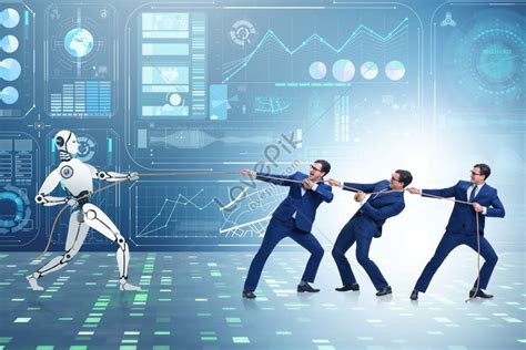줄다리기 개념에서의 인간과 로봇의 경쟁 포토 에세이 사진 무료 다운로드 Lovepik