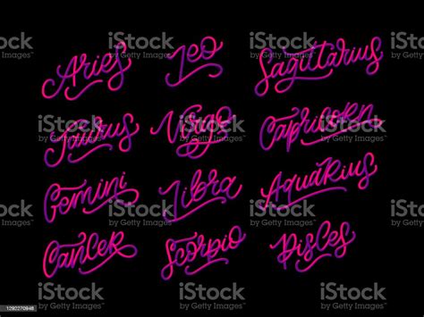 조디악 문자 벡터 기호 만화 점성술 텍스트 일러스트레이션 별자리 필기 아이콘 세트입니다 0명에 대한 스톡 벡터 아트 및 기타