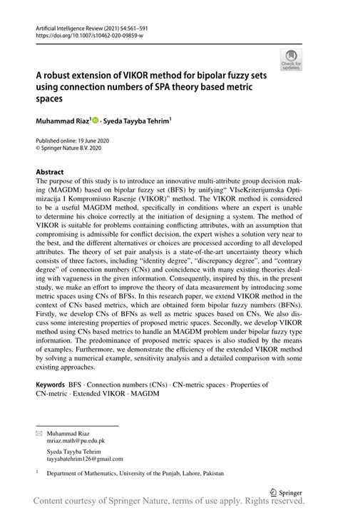 A Robust Extension Of Vikor Method For Bipolar Fuzzy Sets Using Connection Numbers Of Spa Theory