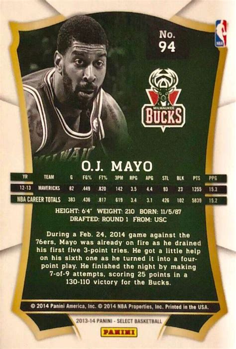 2013 14 Panini Select 2394 O J Mayo For Sale Online Ebay