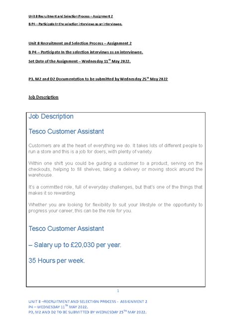 Unit 8 Recruitment And Selection Process Assignment 2 11 May 2022 B P4 Participate In