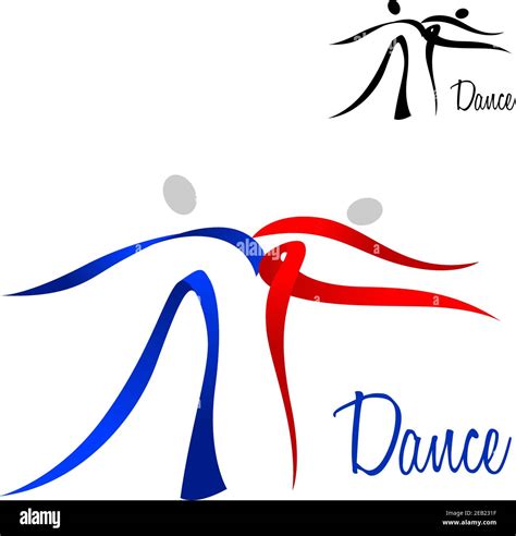 Flowing Stylized Dancing Couple Icon In Red And Blue With A Black Color Variant For Sport Logo