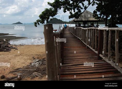 View Landscape Wooden Bridge And Boat Pier Go To Koh Pitak Or Ko Phithak Island In Gulf Of