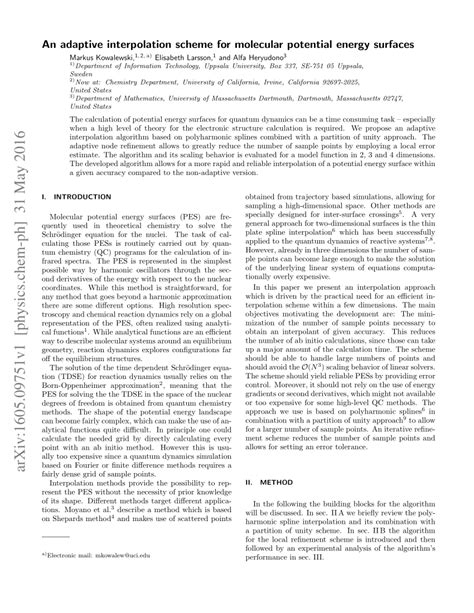 Pdf An Adaptive Interpolation Scheme For Molecular Potential Energy