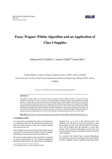 Pdf Fuzzy Wagner Whitin Algorithm And An Application Of Class I Supplies