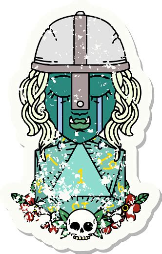 자연 하나의 D20 롤 일러스트레이션과 함께 우는 오크 전투기 캐릭터 굴리기에 대한 스톡 벡터 아트 및 기타 이미지 굴리기