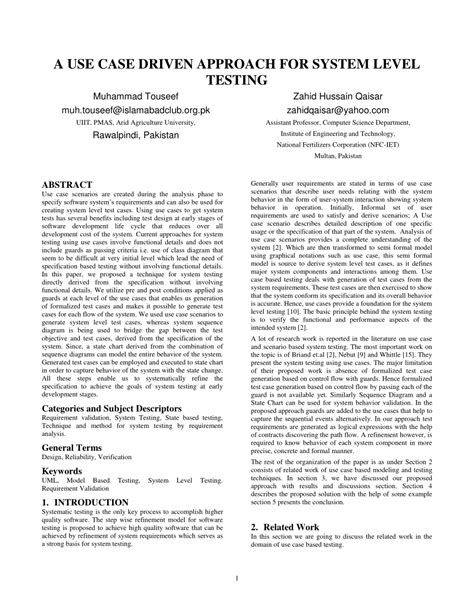 Pdf A Use Case Driven Approach For System Level Testing