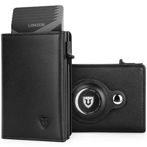 Lorzor Genuine Leather Smart Airtag Wallet Rfid Blocking Pop Up