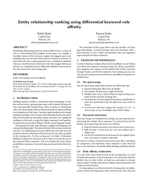 Pdf Entity Relationship Ranking Using Differential Keyword Role Affinity