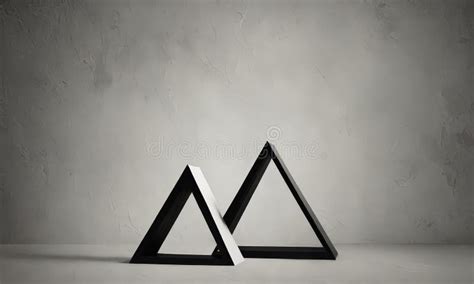 Two Black Triangular Sculptures Stand In Minimalist Black And White