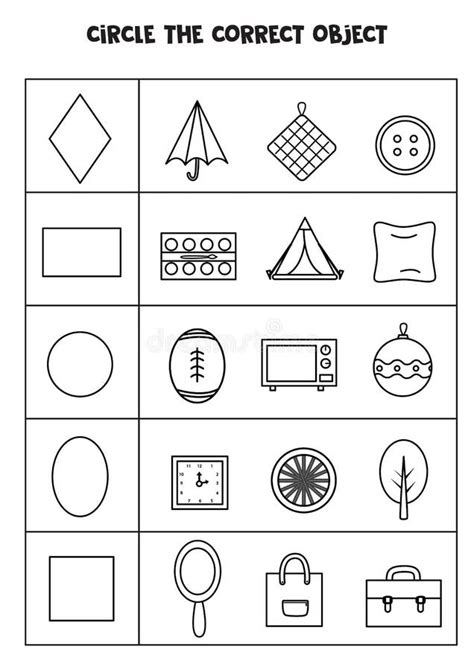 Worksheet For Learning Geometrical Shapes Matching Objects Stock