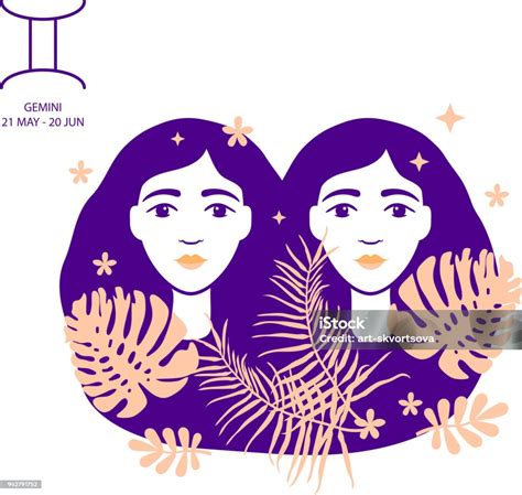 제미니 조디악 별자리 개념 벡터 아트 그림 아름 다운 소녀 실루엣입니다 아름 다운 여자로 점성 학 기호입니다 미래 이야기 별자리 연금술 영 성 신비주의 패션 점성술 기호에