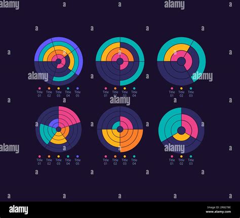 Concentric Circle Infographic Chart Design Template Set For Dark Theme
