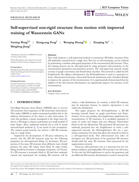 Pdf Self‐supervised Non‐rigid Structure From Motion With Improved