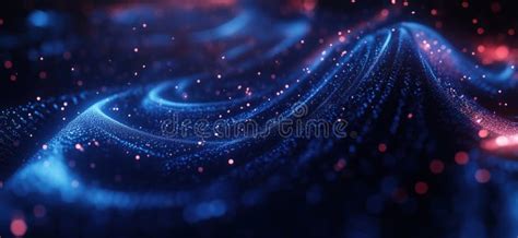 Abstract Wave Patterns With Glowing Particles Vibrant Blue And Red Colors Creating A Dynamic