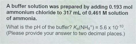Solved A Buffer Solution Was Prepared By Adding Mol Chegg