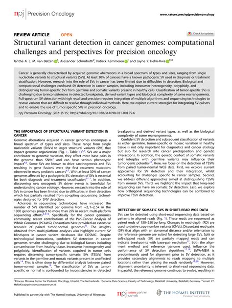 Pdf Structural Variant Detection In Cancer Genomes Computational Challenges And Perspectives
