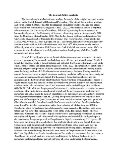 The Journal Article Analysis Pdf Emotional Self Regulation Psychology