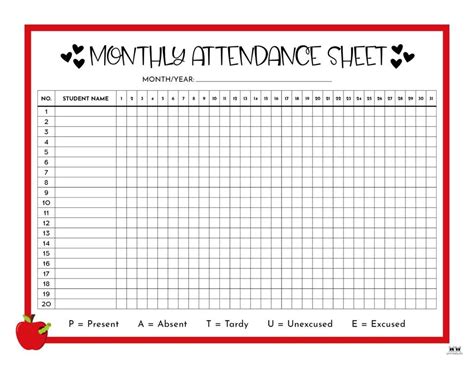 Attendance Sheets 50 Free Printables Artofit