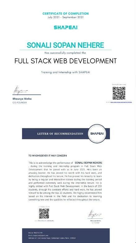 Sonali Nehere On Linkedin Webdevelopment Training Internship Experience