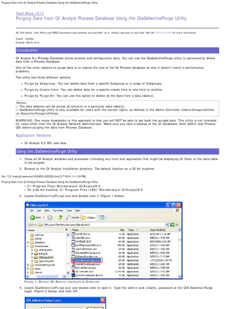 Tech Note 1017 Purging Data From Qi Analyst Process Database Using The Qiaselectivepurge