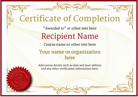 Work Completion Certificate Template Free Word Templates
