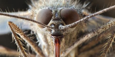 Ultra Detailed Macro Shot Of A Mosquitos Head Featuring Intricate Eye And Antenna Structure