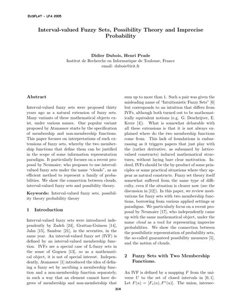 Pdf Interval Valued Fuzzy Sets Possibility Theory And Imprecise
