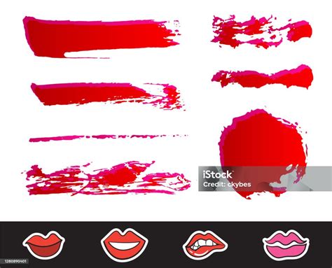레드 립스틱 얼룩 세트 흰색 배경에서 격리된 텍스처 브러시 스트로크입니다 메이크업 벡터 그림입니다 광고에 대한 스톡 벡터 아트 및 기타 이미지 Istock