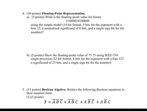 Solved 4 10 Points Floating Point Representation A 5 Chegg