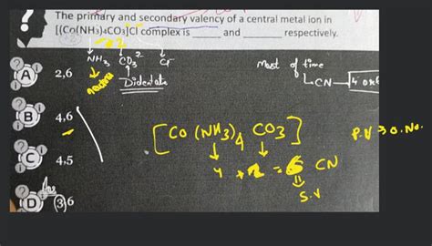 The Primary And Secondary Valency Of A Central Metal Ion In [ Cn Nh3 4 C