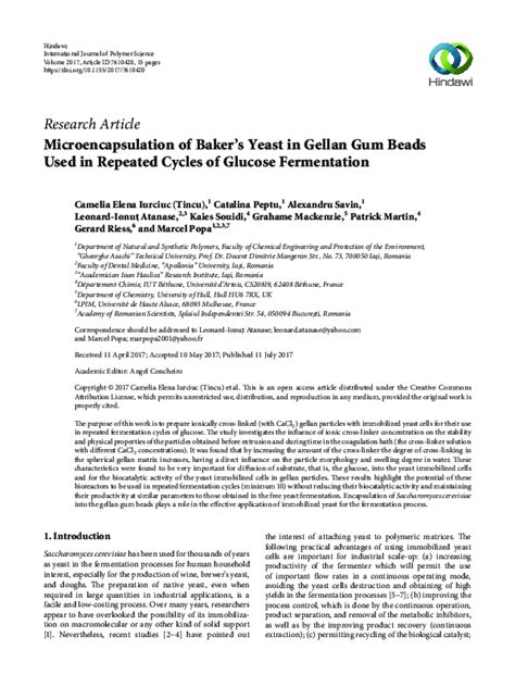 Pdf Microencapsulation Of Bakers Yeast In Gellan Gum Beads Used In