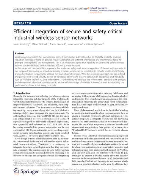 Pdf Efficient Integration Of Secure And Safety Critical Industrial Wireless Sensor Networks