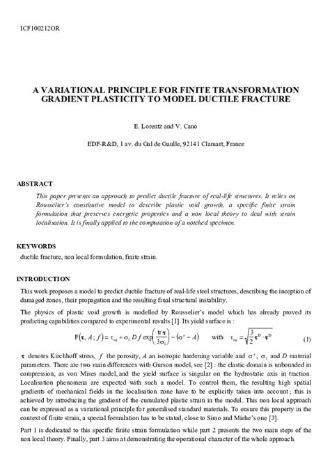 Pdf A Variational Principle For Finite Transformation Gradient Plasticity To Model Ductile