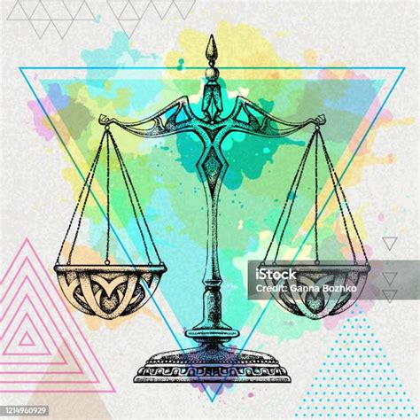 예술 다각형 수채화 배경에 저울의 현실적인 그림 Libra 조디악 기호 수채화에 대한 스톡 벡터 아트 및 기타 이미지 수채화 고풍스런 귀여운 Istock