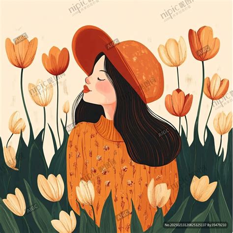 Ai创作图花季少女插画 春季女孩插画 春天少女插画 采花的女孩插画 盛开郁金香与美女 鲜花女孩插画 精美花手绘郁金香少女 少女与花插画 扁平插画人物春装 女孩捧花微笑插画 扁平插画少女 女性