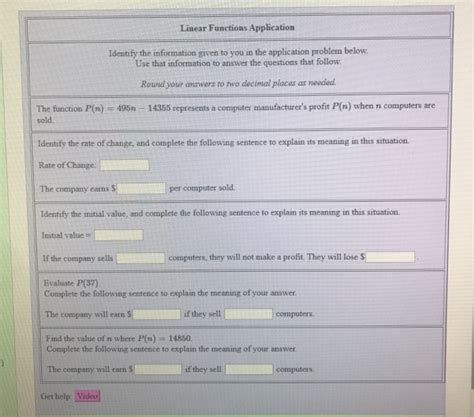 Solved Linear Functions Application Identify The Information